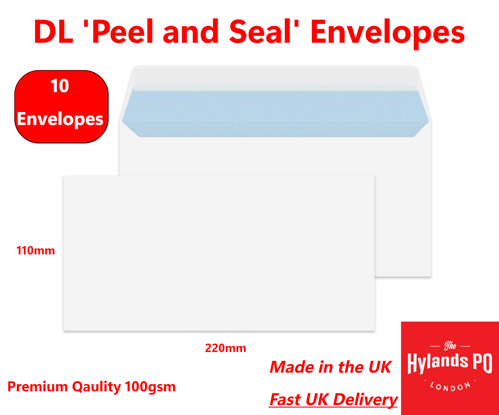 Premium DL Envelopes White Peel And Seal 100gsm Plain Strong Paper ...
