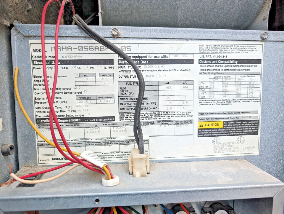 Nordyne / Intertherm Furnace MGHA 056ABFC-05, Natural Gas, 45000 BTU, 1 ...