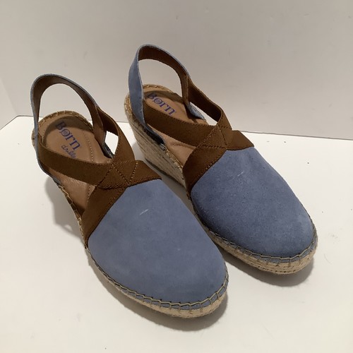 BORN Women’s Blue Leather Espadrille Wedge Slingback Suede Sandals ...