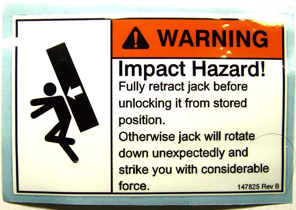 2 147825 REV B NOS "WARNING IMPACT HAZARD" LABEL 4-1/4"L 2-1/4" H PEEL ...