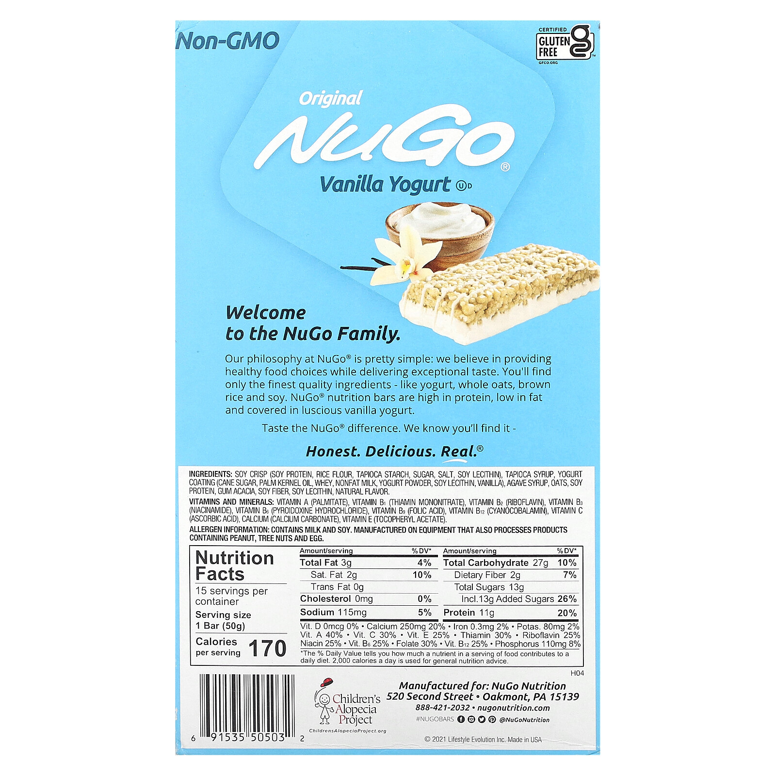NuGo All-Natural Nutrition Bar, Vanilla Yogurt, 1.76-Ounce Bars (Pack ...