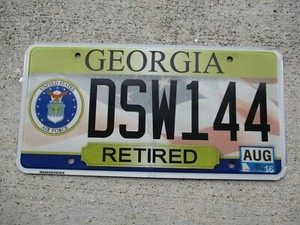 Georgia 2016 Air Force Retired license plate # DSW 144 | eBay