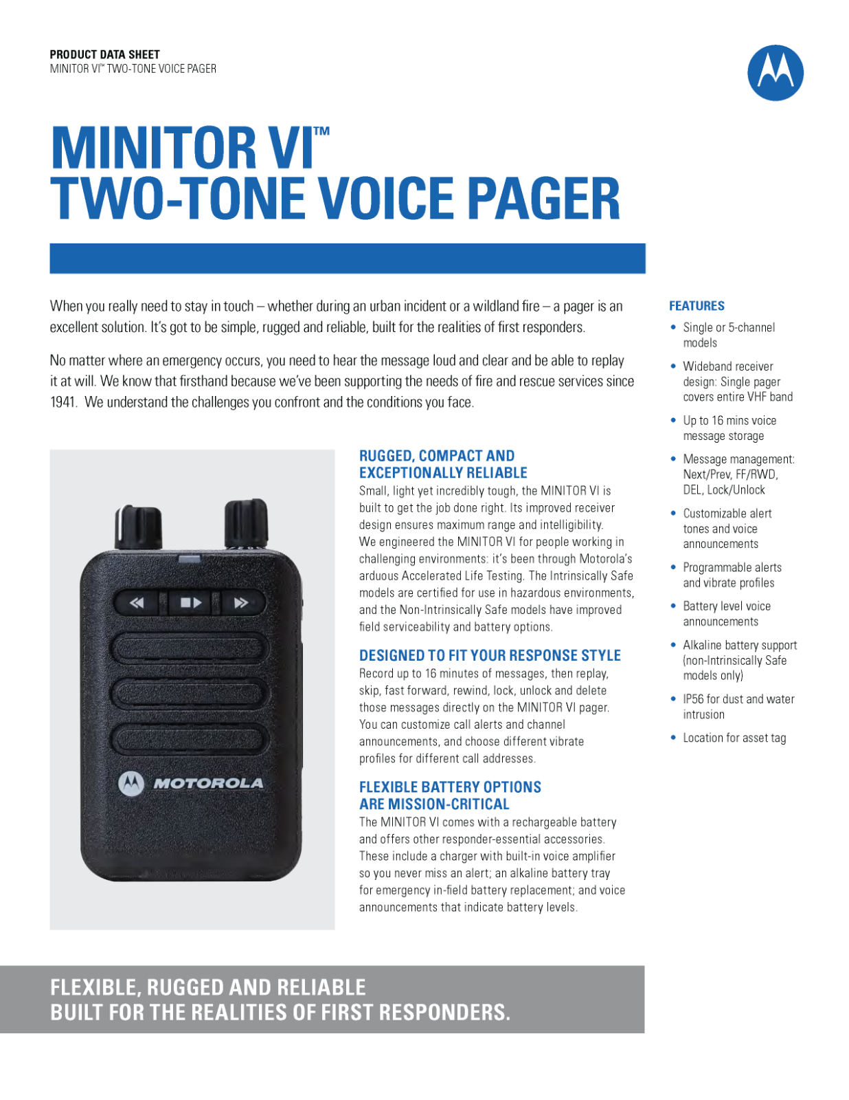 MOTOROLA MINITOR VI TWO-TONE VOICE PAGER UHF 450-486 MHz 1 Channel ...