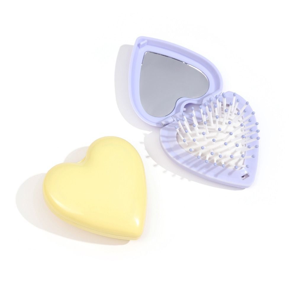 ABS Heart-shaped Hair Comb Folding Mirror Comb Cute Straightener Comb ...