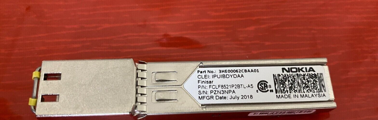 NOKIA Base T SFP Transceiver 3HE00062CBAA01 Finisar FCLF8521P2BTL-A5 ...