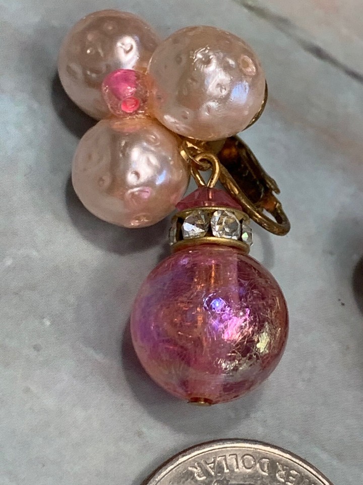 Ladies Clip Earring 3 Lot Aurora Borealis Crystal Faux Pearl Screw Back ...