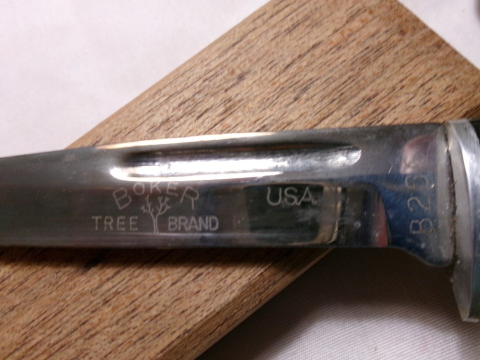 Boker Tree Brand USA B256 Fixed Blade Knife Silver/Black Handle Leather ...