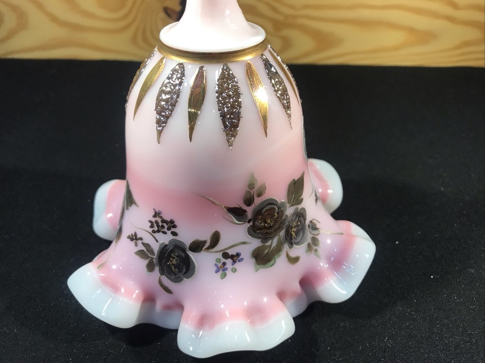 Fenton Barbie Pink Gold Roses Designer Bell #27 LE Hand Painted Artist ...