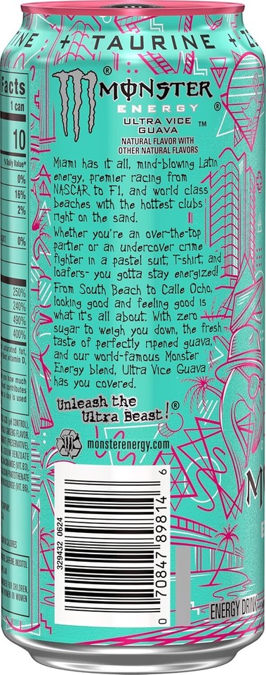 Monster Energy Ultra Vice Guava, Sugar Free Energy Drink, 16 Ounce ...
