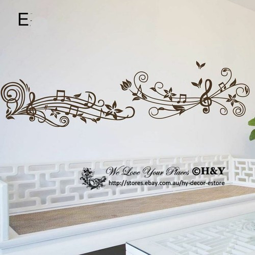 Music Musical Vine Flowers Notes Removable Wall Art Stickers Vinyl ...