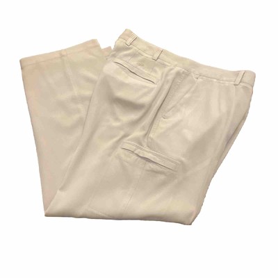 MENS ROUNDTREE & YORKE CARIBBEAN FLAT FRONT 100% SILK BEIGE TRAVEL ...