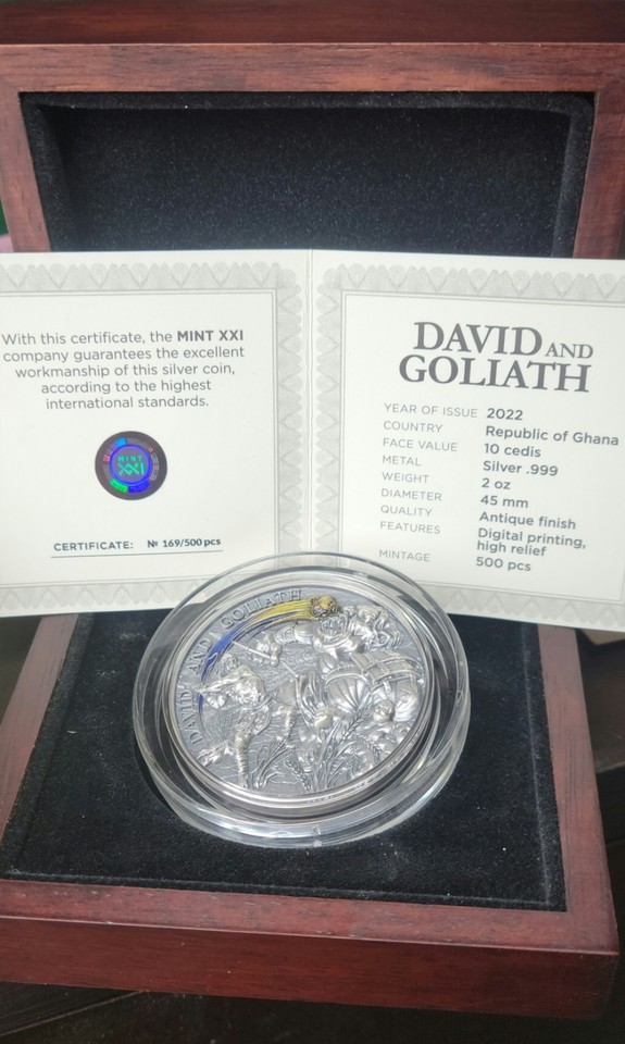 David(Ukraine) and Goliath(Russia) 2oz Antiq finish Silver Coin COA 169 ...