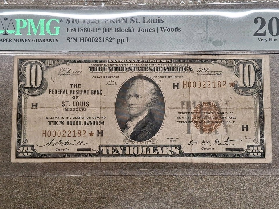 1929 $10 Star Note St. Louis National Currency PMG 20 Pinholes Fr. 1860 ...
