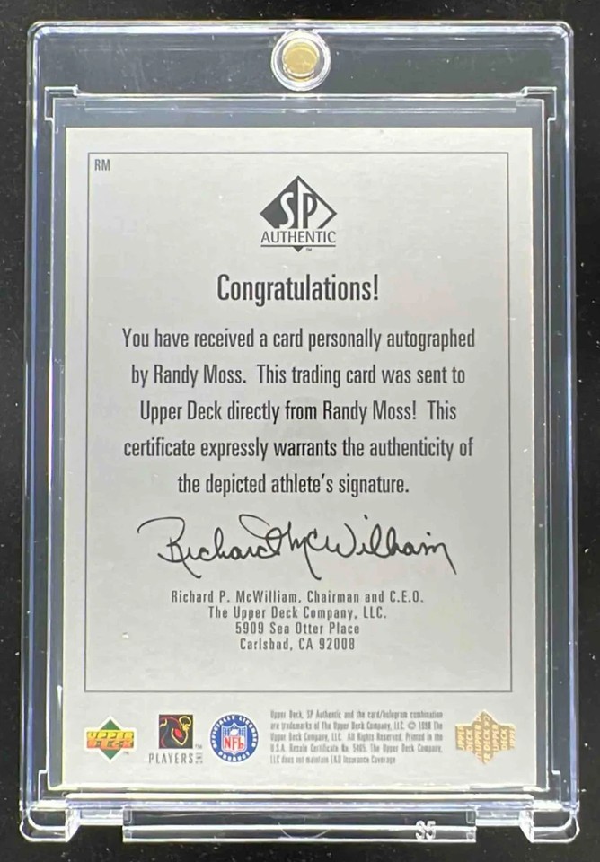 1998 SP Authentic Player's Ink Silver #RM Randy Moss RC Auto /100 | eBay