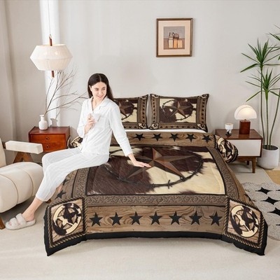 Western Stars Comforter Set Queen Size,Cow Fur Texture Print Bedding ...