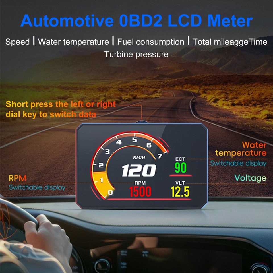 OBD2 Car HUD Speedometer Digital Head Up Display Odometer MPH Overspeed ...