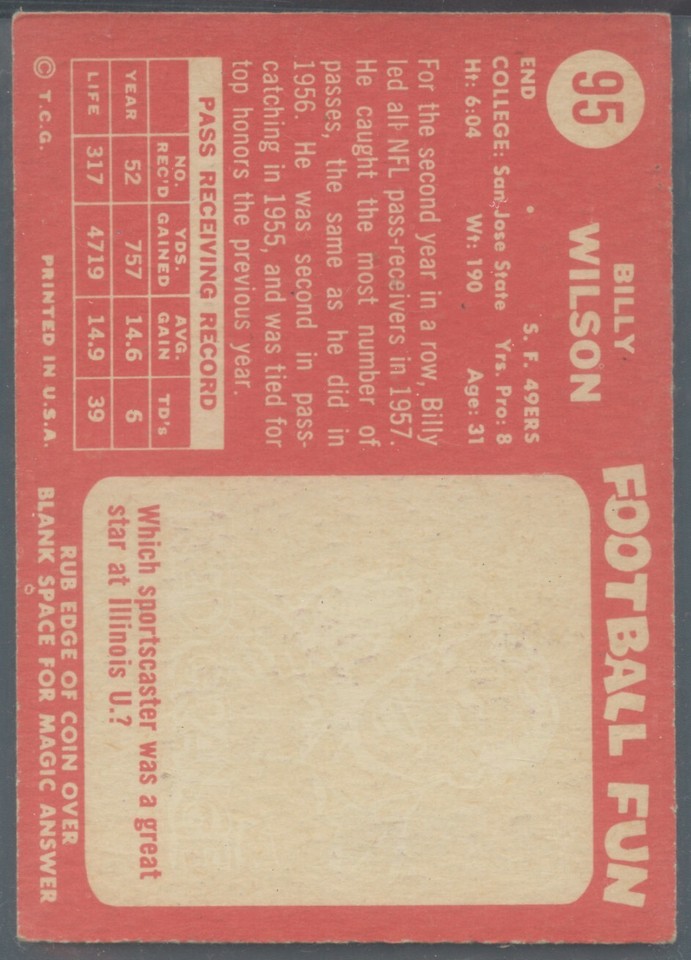 1958 Topps #95 Billy Wilson San Francisco 49ers | eBay