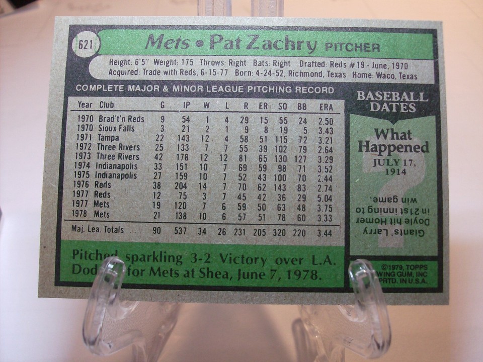 1979 Topps Baseball Card #621 Pat Zachry (92169) | eBay