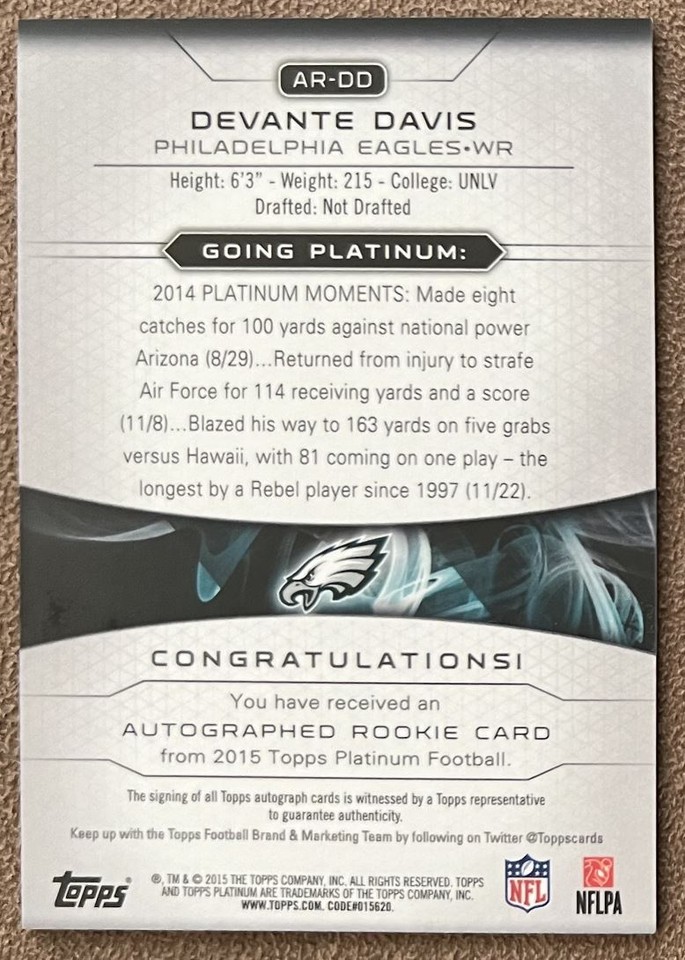 2015 Topps Platinum Autograph Rookie Refractor Devante Davis Eagles #AR ...