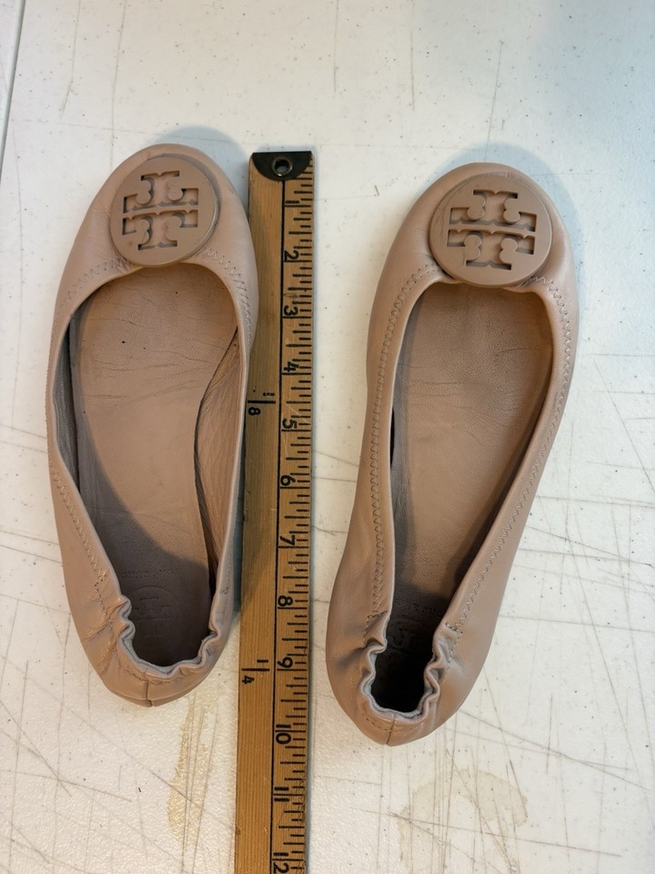 TORY BURCH Logo Minnie Travel Ballet Flat Logo - Nude - Size 7M | eBay