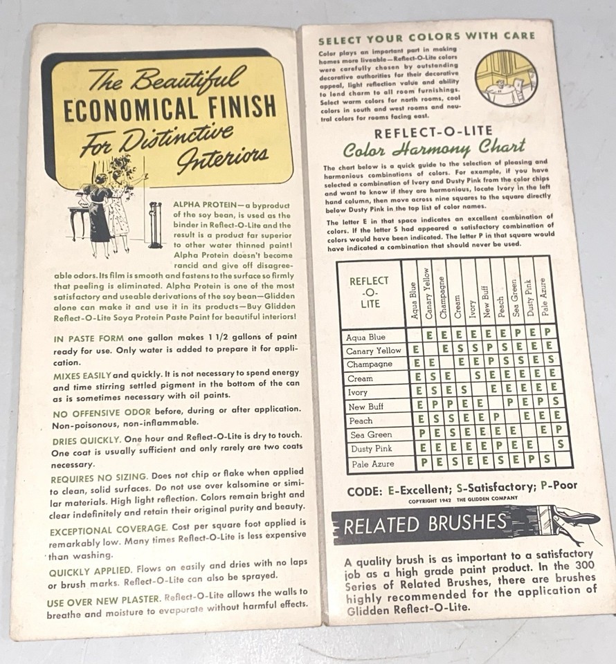 Vtg 1950s GLIDDEN REFLECT-O-LITE SOYA PROTEIN Paint Sample Color Chip ...