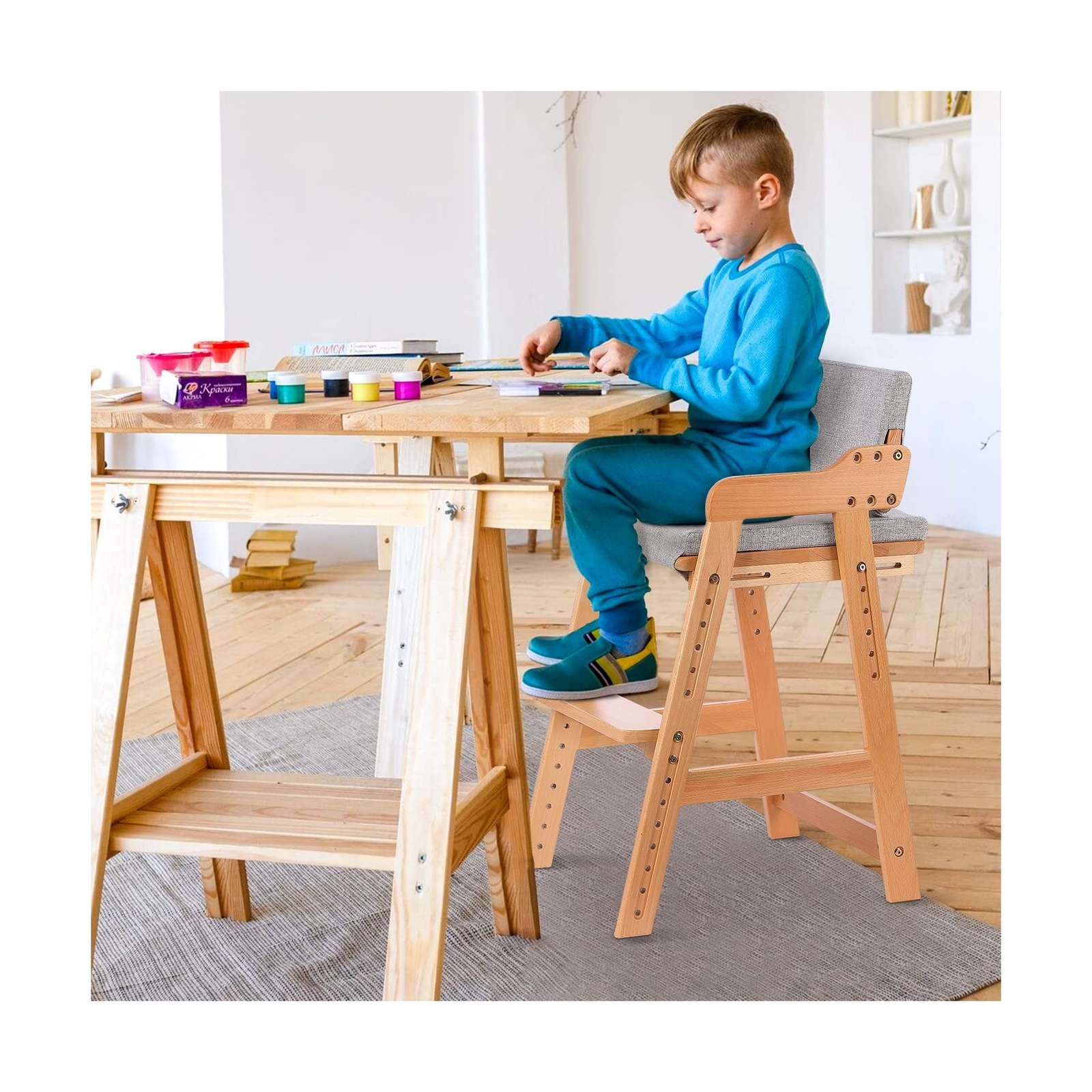 Ezebaby Wooden High Chair, Adjustable Highchair for Toddlers to Teens ...
