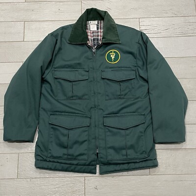 Pella Big Dutch Jacket Mens Medium Green Flannel Lined Insulated Chore ...