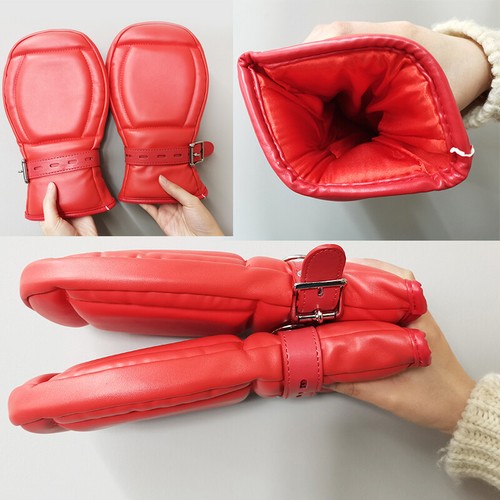 Red PU Leather Puppy Gloves Soft Padded Binding Palms Fist Mitts ...