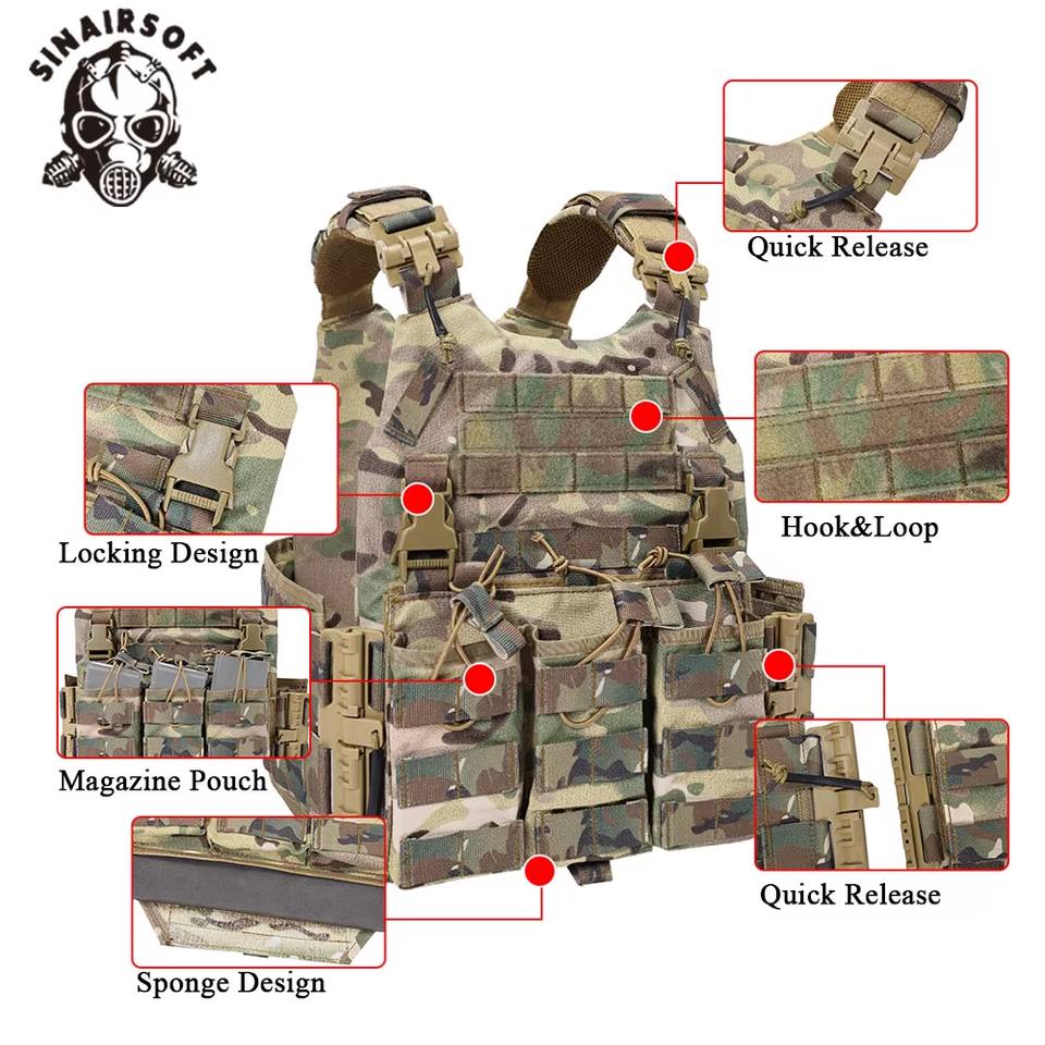 Tactical Nylon Vest with Quick Release Security Molle Multi-Camo Plate ...