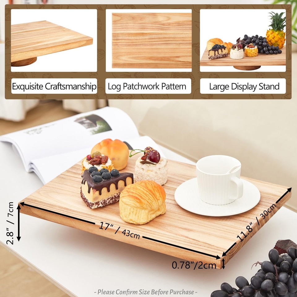 Rectangular Wood Cake Stand, Rustic Square Cake Dessert Display Platter ...