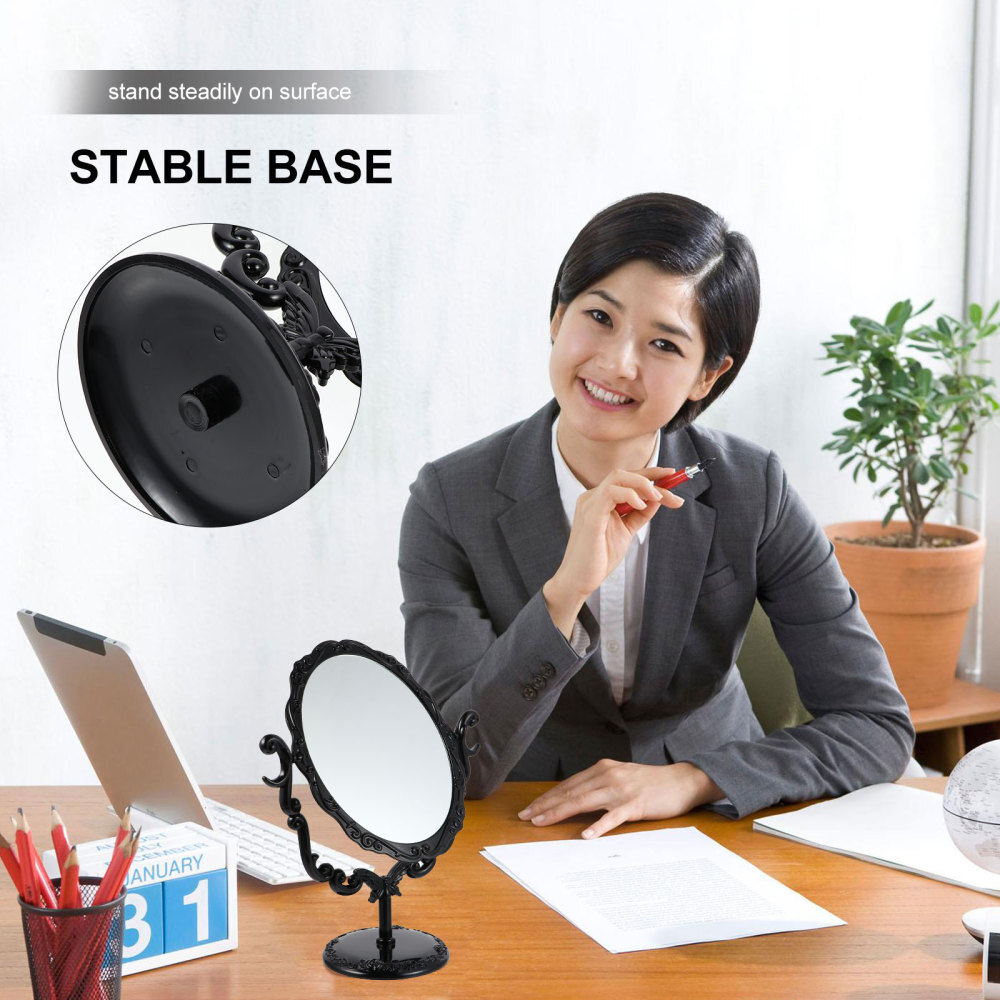 Retro Makeup Mirror Black Desktop Cosmetic Mirror Rotating Design for ...