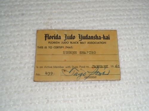 1961 Florida Judo Yudansha Kai Miami School of Judo Vintage Membership ...