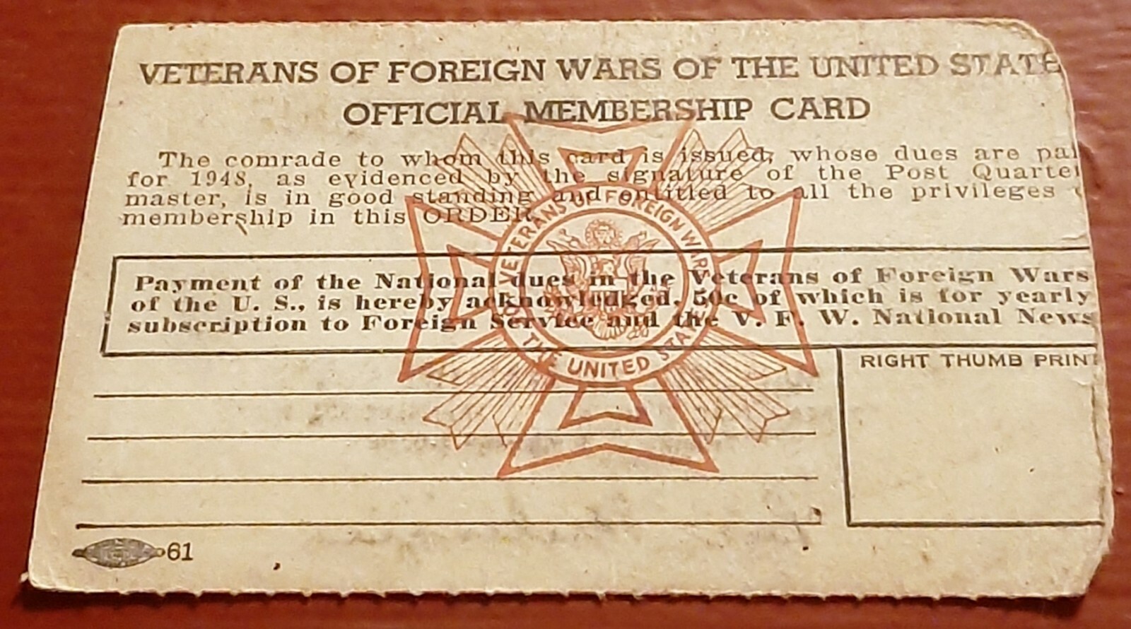 1948 VFW Veterans of Foreign Wars Membership Card, Floral Park, N.Y. | eBay