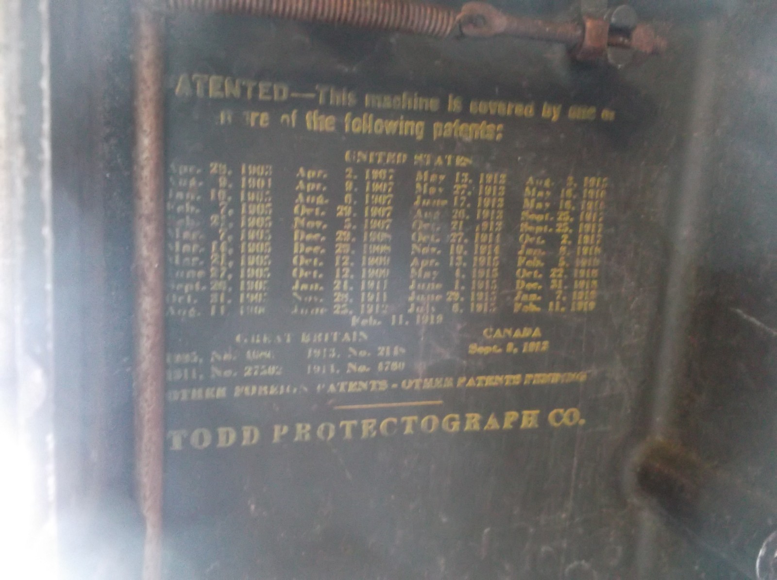 RARE ANTIQUE "TODD, THE PROTECTOGRAPH CHECK WRITER" #942797, US ARMY ...