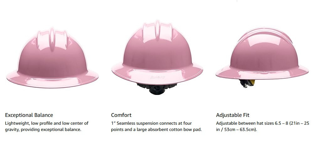 Bullard S71 Full Brim Pink Hard Hat 4 point gear ratchet suspension 3 ...
