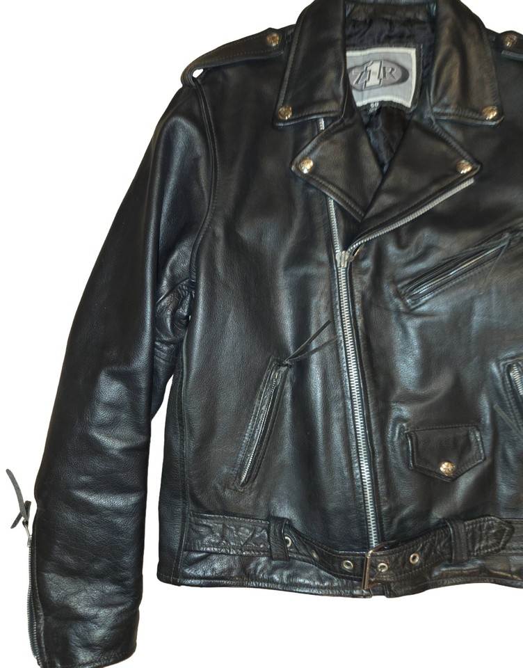 Vtg Z1R Genuine Leather Biker Jacket Large Black Moto Motorcycle Gear ...