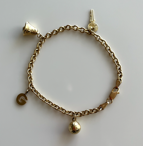 14K Gold Charm Bracelet, 8 inch, With of Lucky Capri Bell, Letter G ...