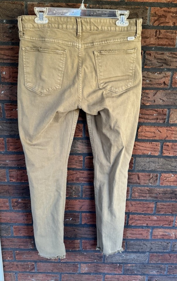 Lucky Brand Ava Mid Rise Skinny Khaki Jeans 4/27 Pants Size Raw Hem Tan ...