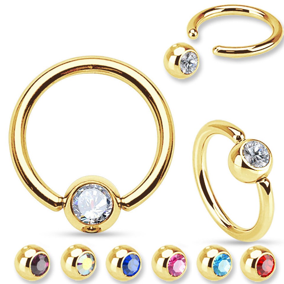 PAIR Gold Plated Gem Captive Bead Rings for Ears, Eyebrow, Septum, Nipples, etc | eBay