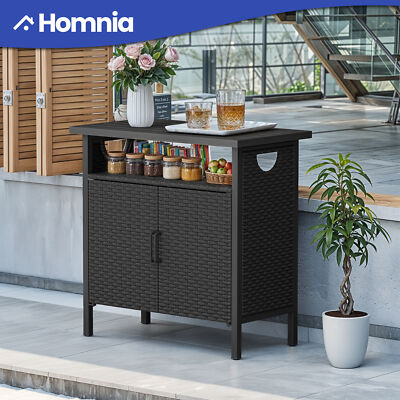 Outdoor Storage Cabinet Box 2-Door Patio Table w/ Shelf & Bar Top ...