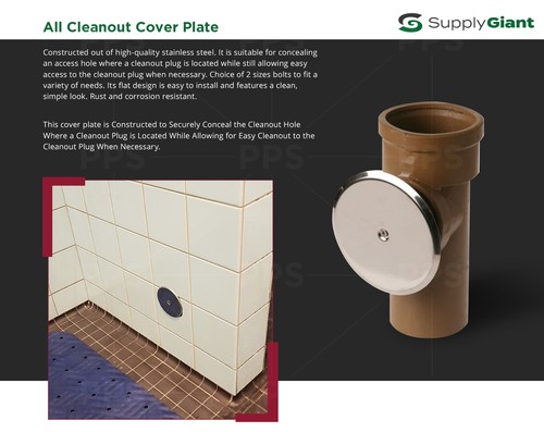 3"in-10"in Supply Giant Wall Cleanout Cover Plate, Stainless Steel Free ...
