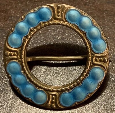 Gold Plated Sterling Silver Blue Enamel Circle Pin, Vintage, C Closure ...