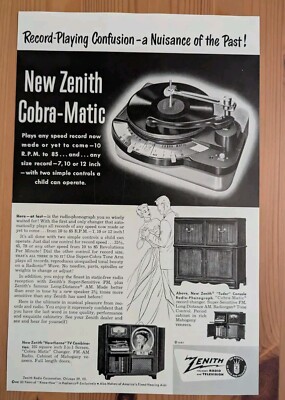 1950 Vintage Magazine Ad Zenith Cobra-Matic Record Player FAO Schwarz ...