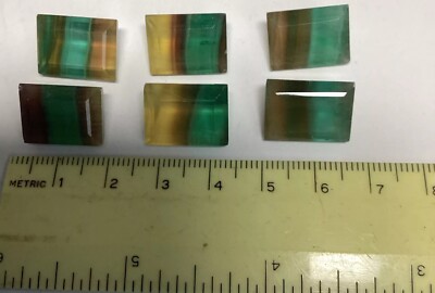 Lot 6 Vintage Faceted Rainbow Fluorite Emerald Cut Stones 16/12mm #174 ...