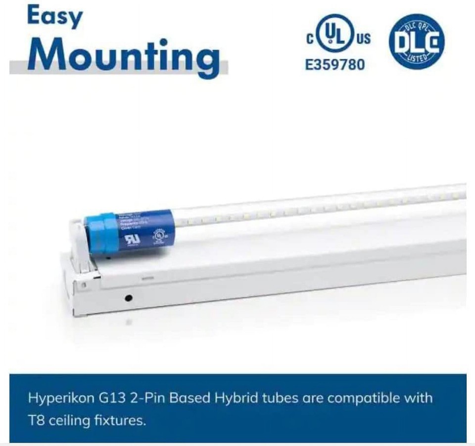 Hyperikon 18-Watt 4 ft. Linear T8 Clear 5000K glass LED Tube Light Bulb ...