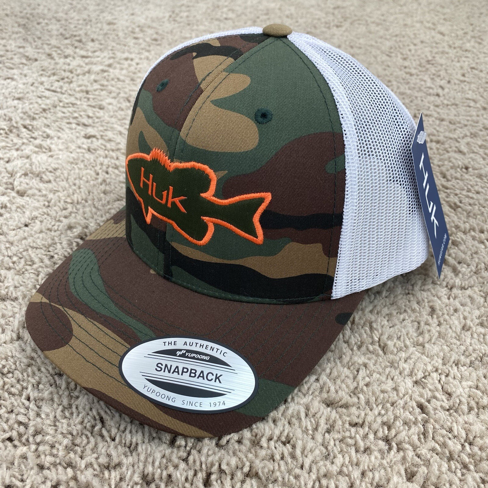 Huk Performance Hat Bass Trucker Camo Snapback White Mesh Fishing ...