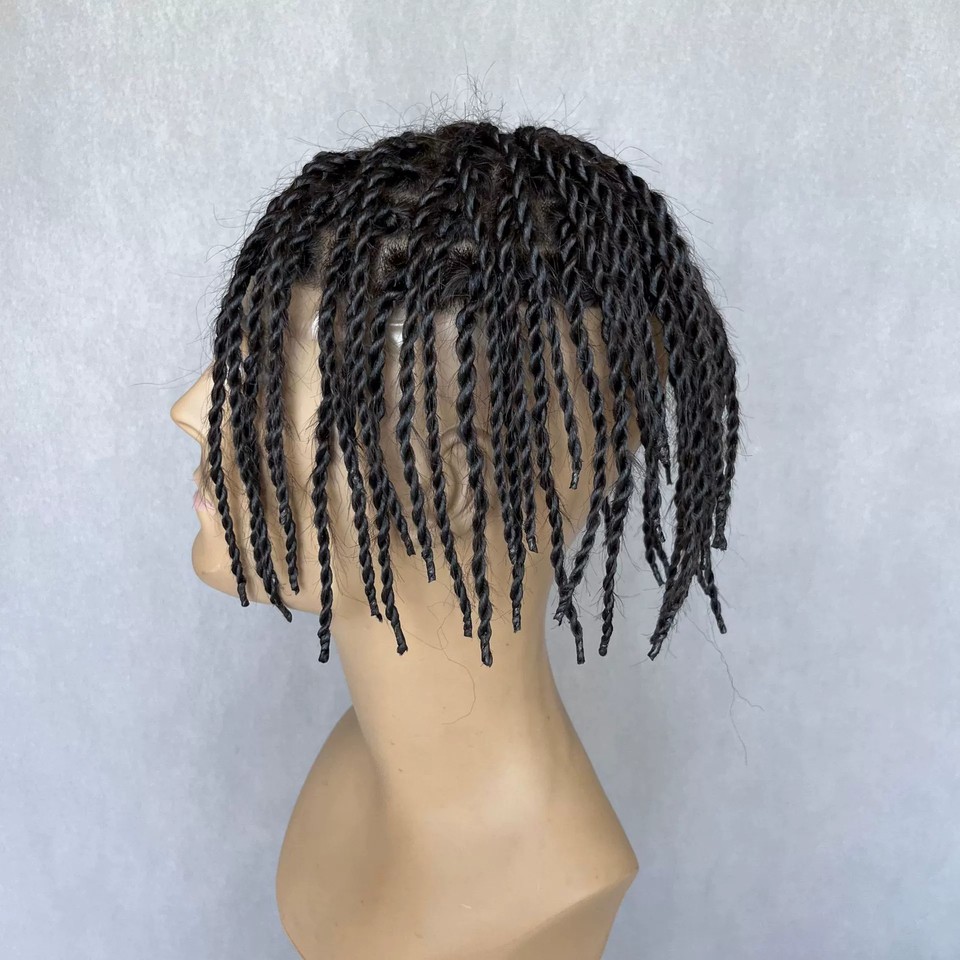 Africa Black Men's Twisted Braided Human Hair Toupee 8"x10" Wig 100% ...