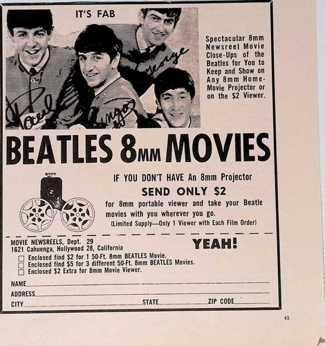 1964 Beatles 8mm Movies It's Fab The Beatles Vintage Print Ad American ...