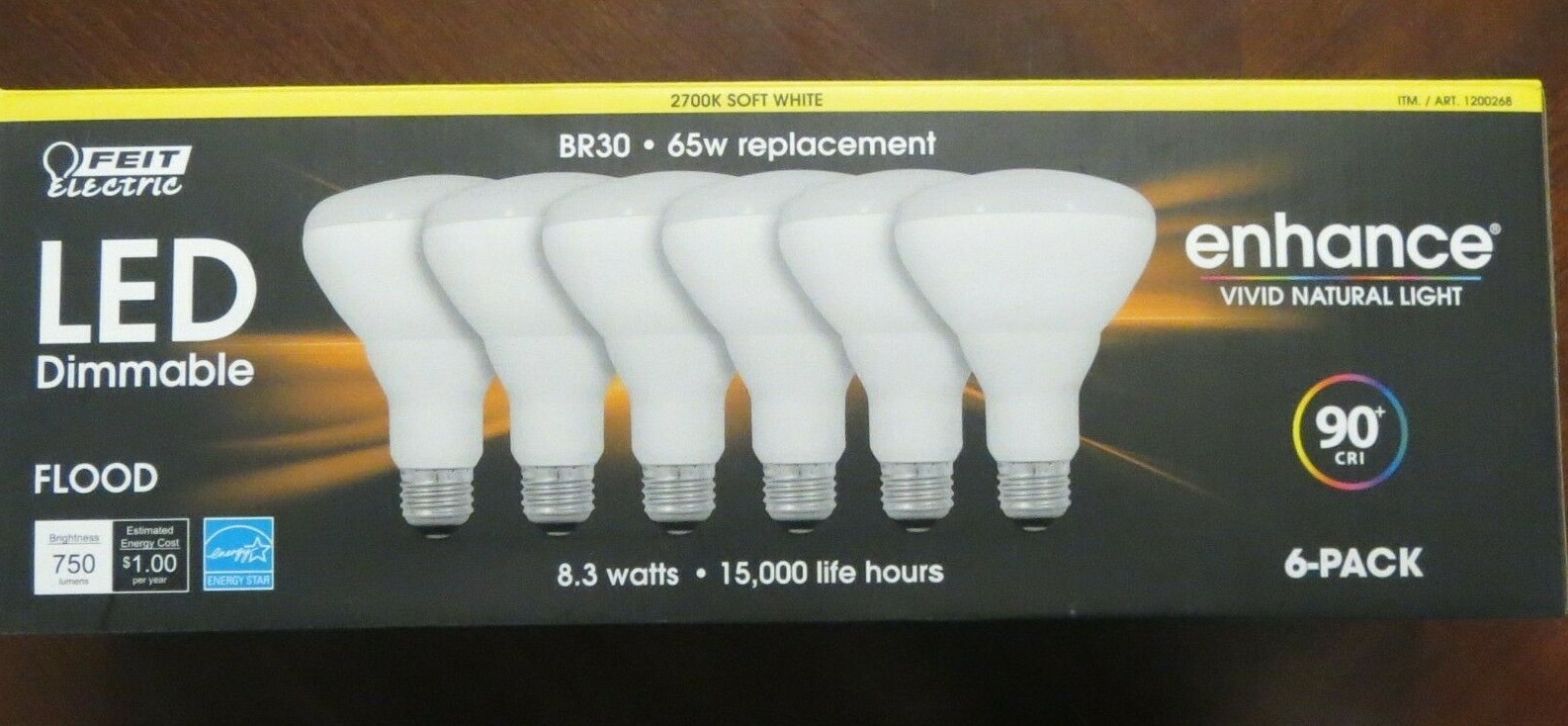 FEIT LED DIMMABLE ENHANCED BR30 FLOOD LIGHT 65W REPLACEMENT 8.3 WATTS 6 ...