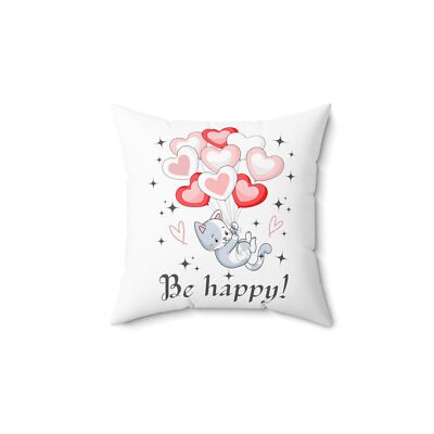 Spun Polyester Square Pillow, Be happy! | eBay